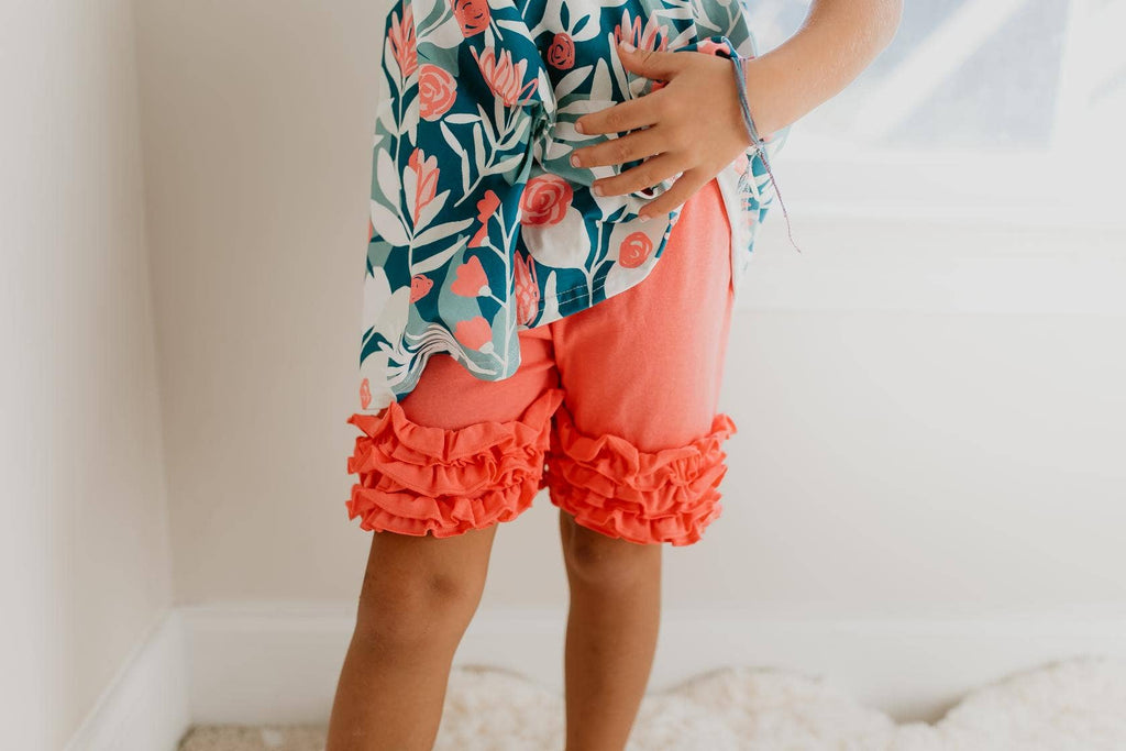 Coral Tropical Ruffled Short Set | Girls 3 4 5 6 – Little Footprints ...